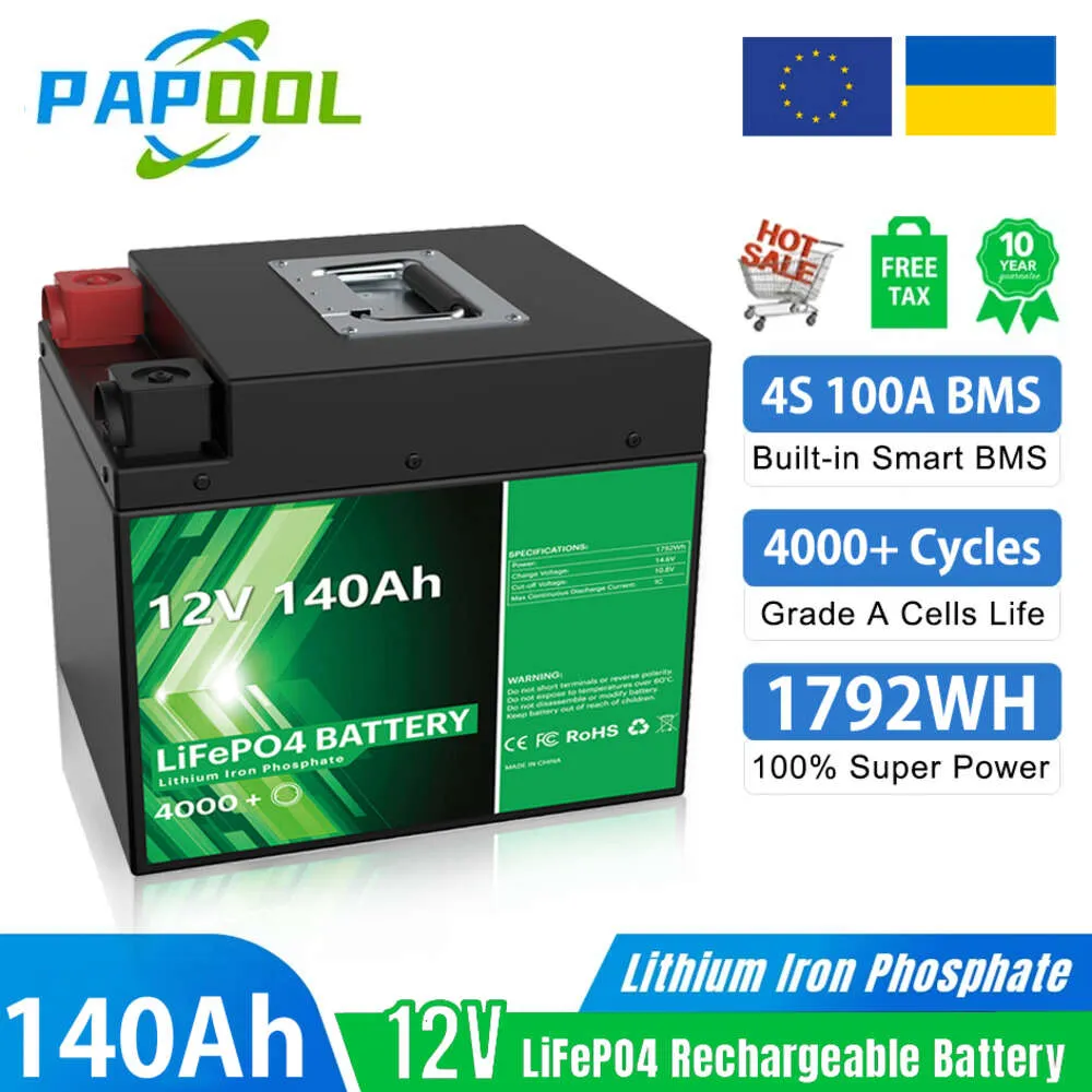 LiFePo4 Battery 12V 140Ah 100Ah Built In Grade A Cell 4S 12.8V BMS ...