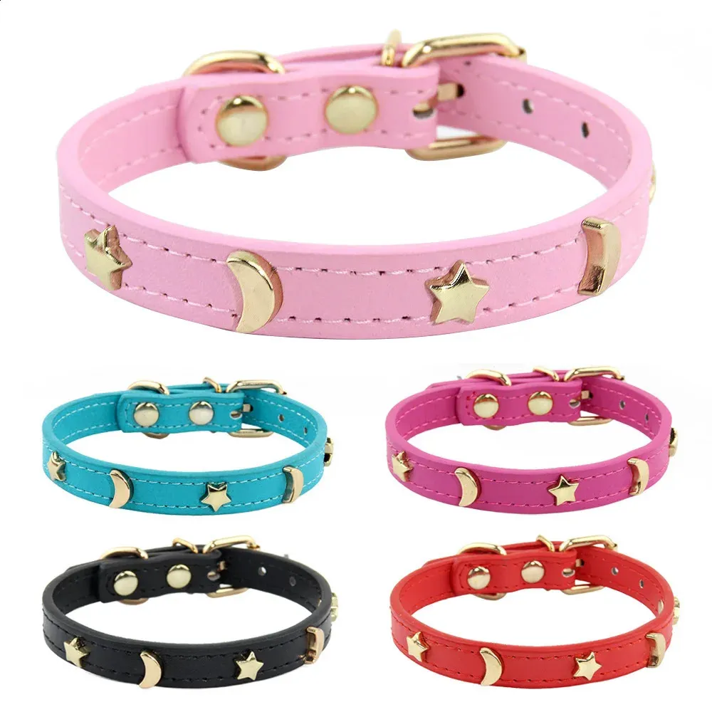 Soft Leather Kitten Collar with Star & Moon Rivets - XS-M, Best Seller ...