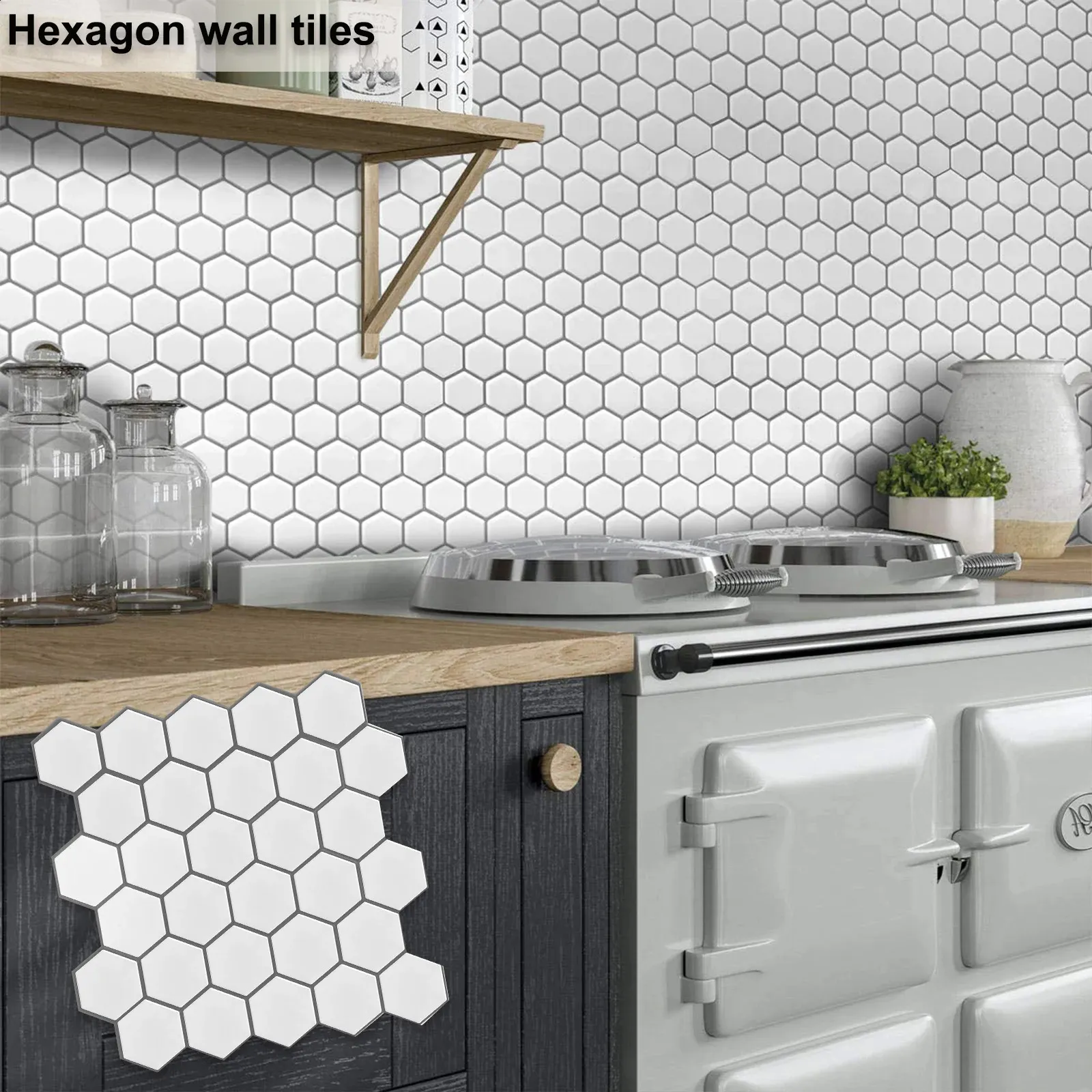 Hexagon Wall Tile Stickers Hexagon 3d Viny Wallpaper Strong Adhesive ...