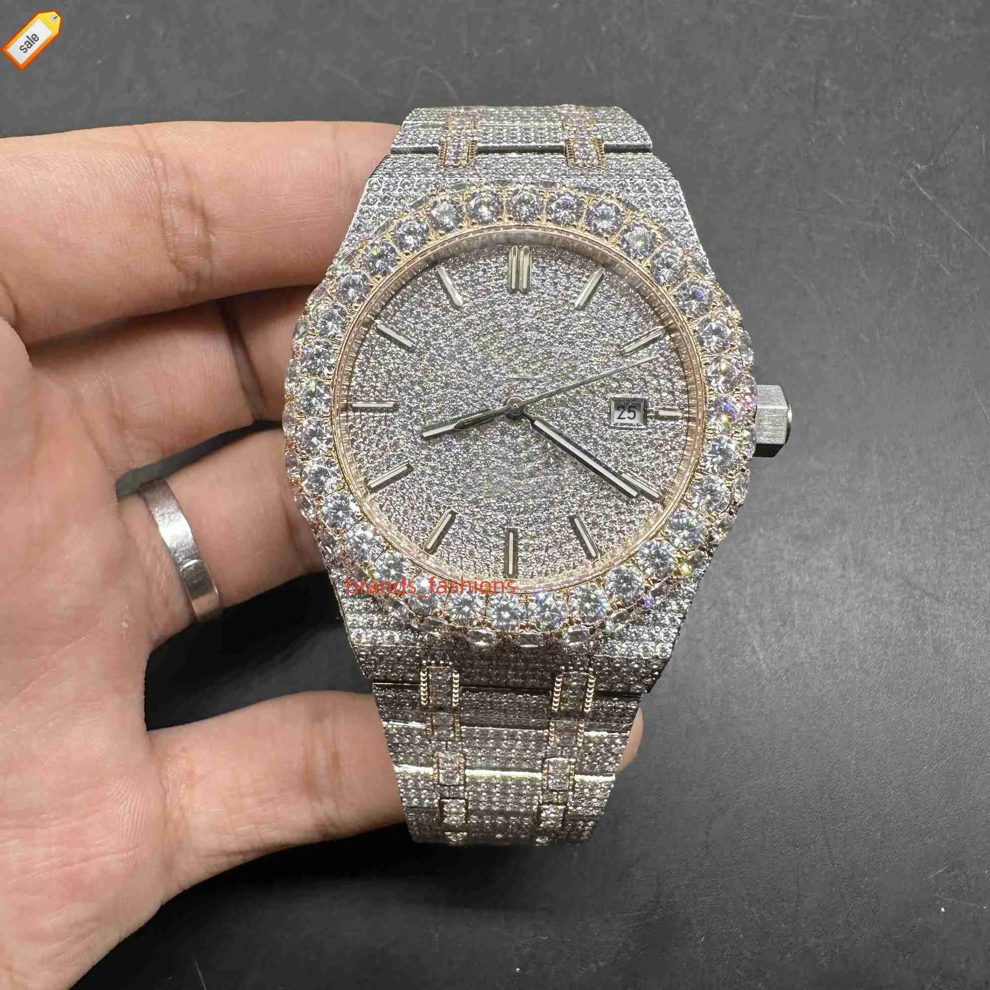 Men's Iced Diamond Watch | 2 Tone Rose Gold Case |... From Silver ...