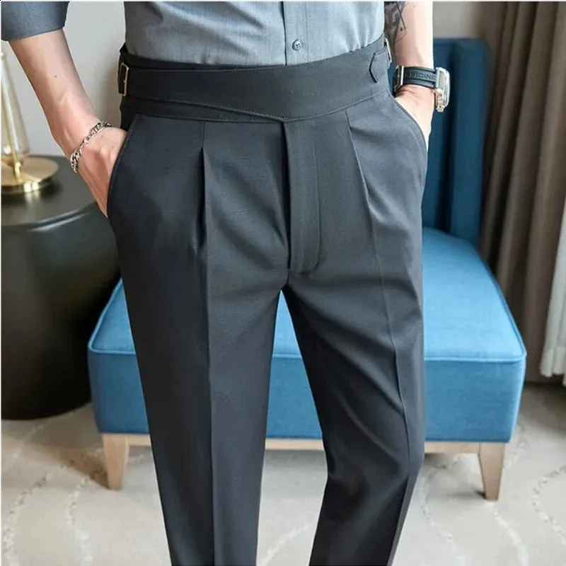 Mens High Waisted Dress Pants Neapolitan Style Slim Fit Casual Suit ...
