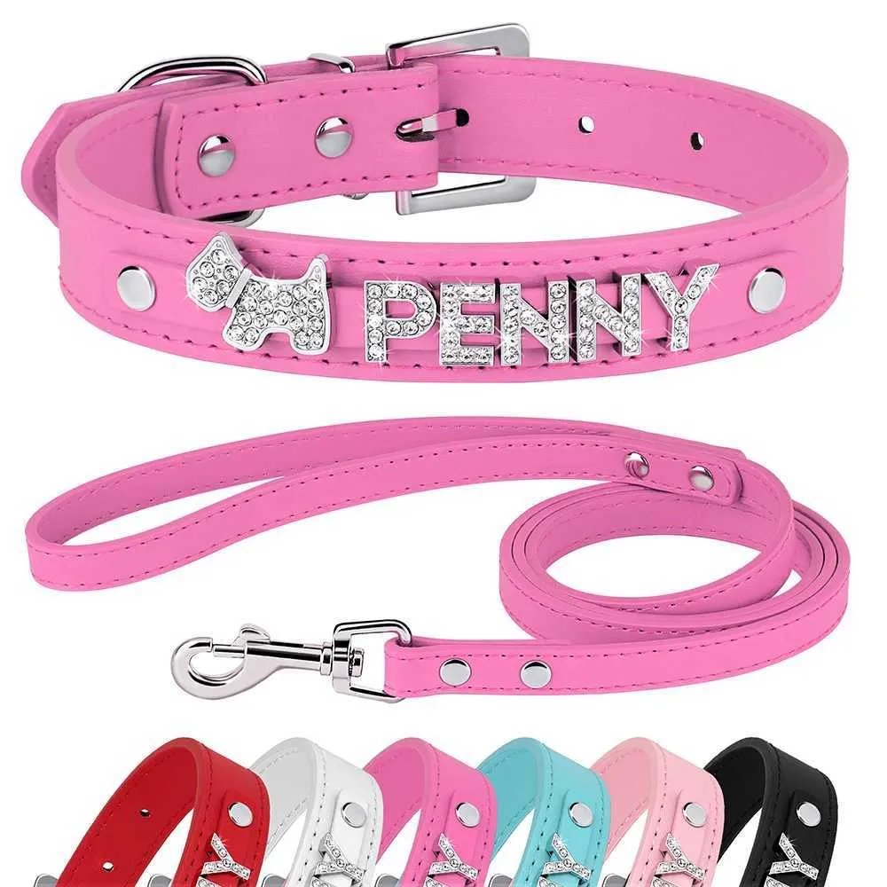 Personalized Leather Rhinestone Dog Collars And Leash Set With Rhinestone Charms For Small And Medium Dogs Customizable Necklace Included XJ241114 From Taiho shop 6.81 DHgate.Com