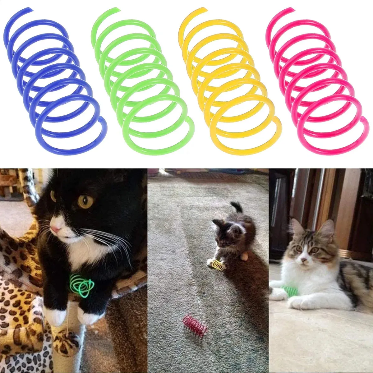 Plastic Spiral Cat Toys Kitten Coil Springs Interactive Dental Pet Toy ...