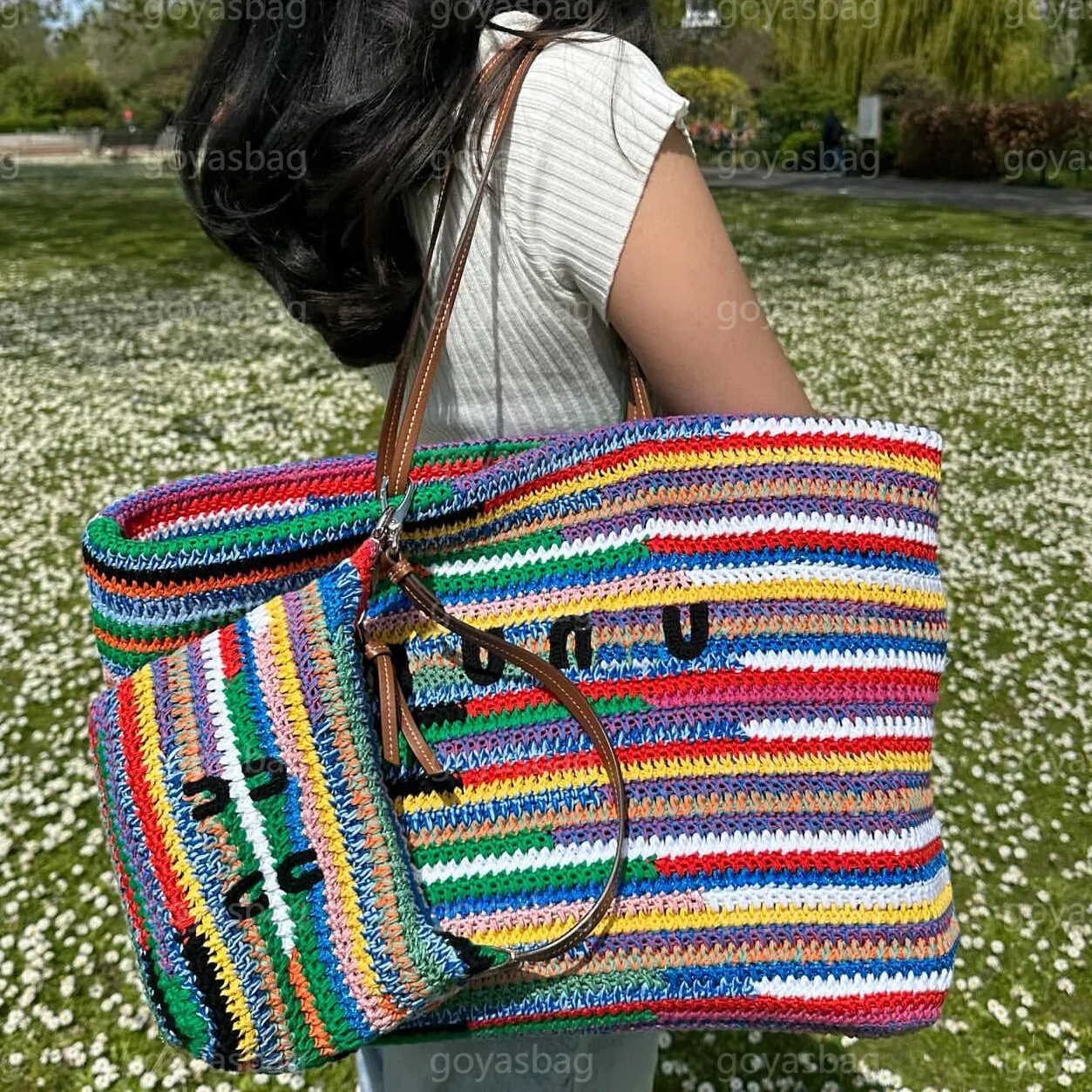 Designer Rainbow Tote Bag Crochet Tote Bag Crossbody Weave Hobo Beach ...