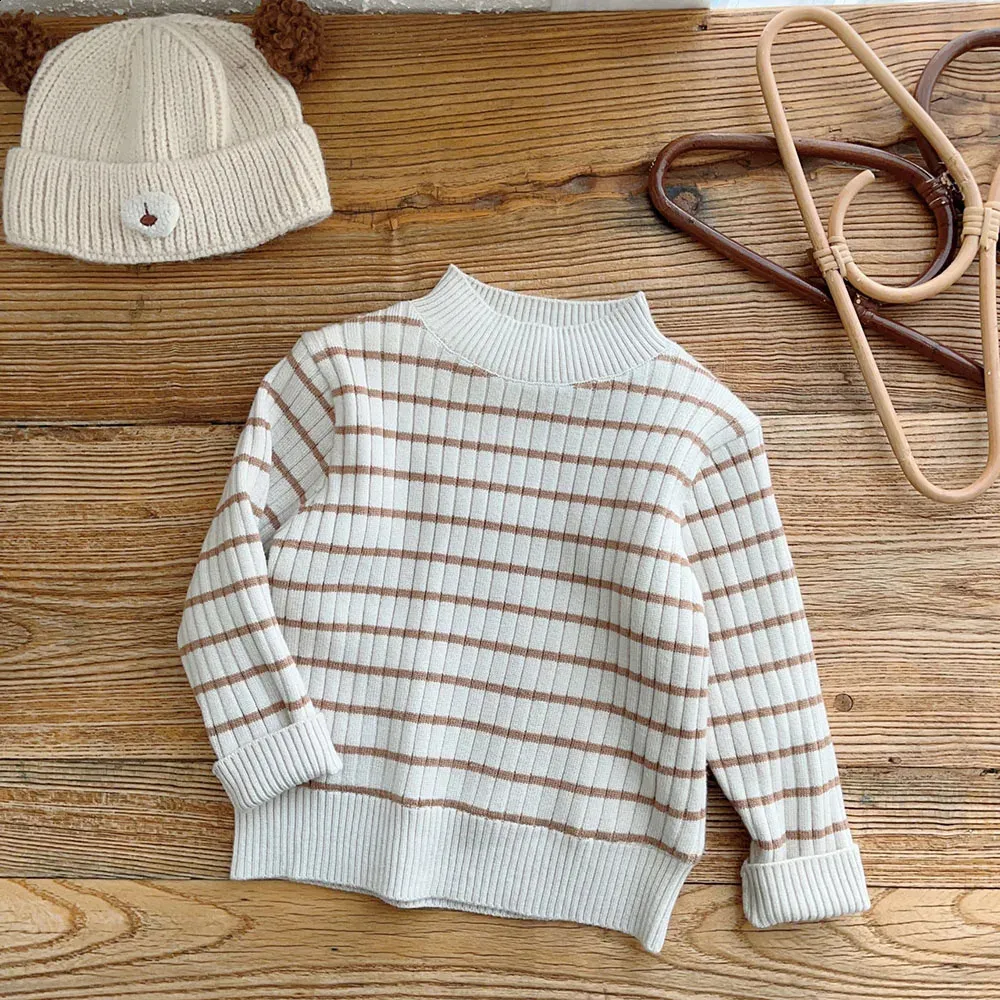 Toddler Kids' Casual Warm Fleece Sweater, Korean Style, Striped Long ...