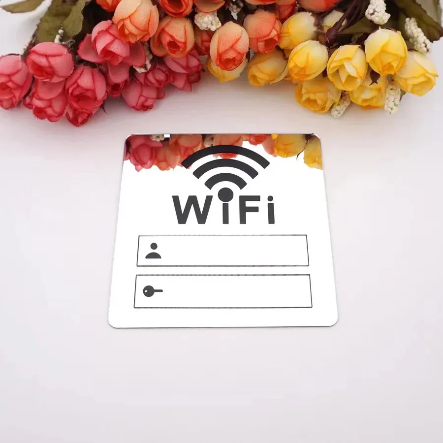 WiFi Sign Sticker Mirror Surface Account Password Acrylic WiFi Sign 3D ...