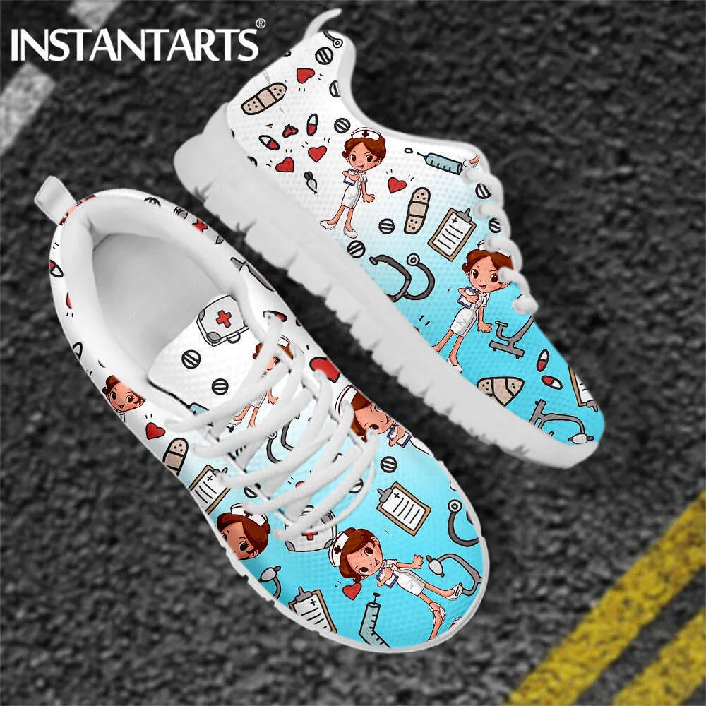 2020 INSTANTARTS Cute Cartoon Nurse/Doctor Print Nursing Mesh Sneakers ...