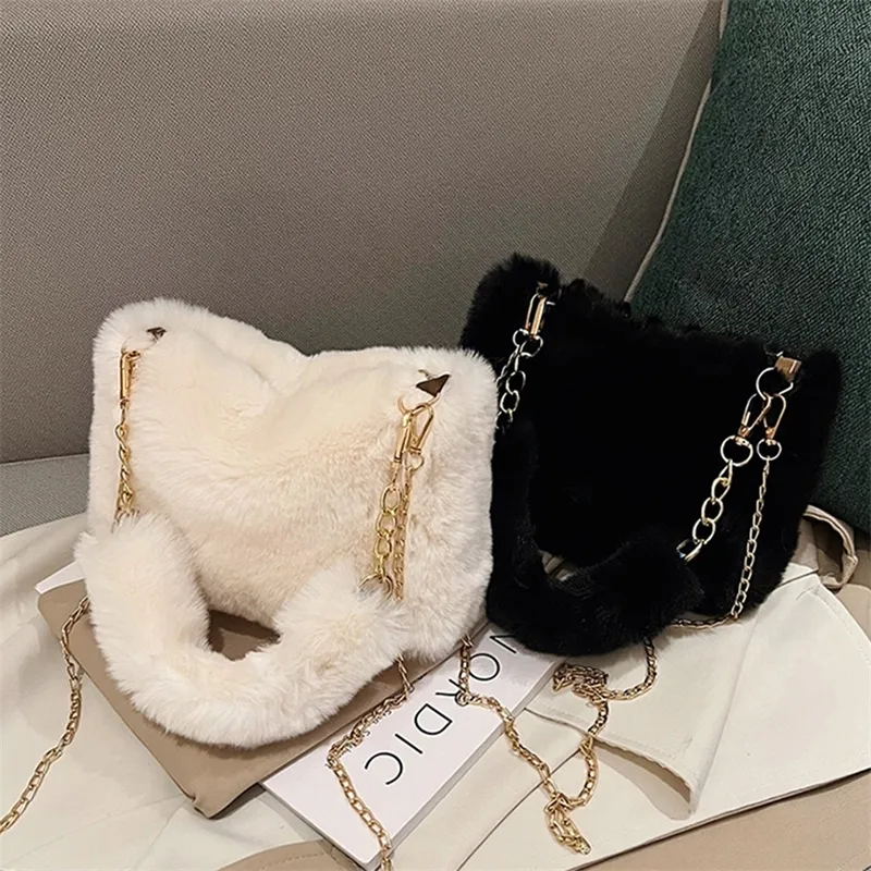 Women's Faux Fur Top Handlebag Casual Fuzzy Crossbody Bag Soft Cute ...
