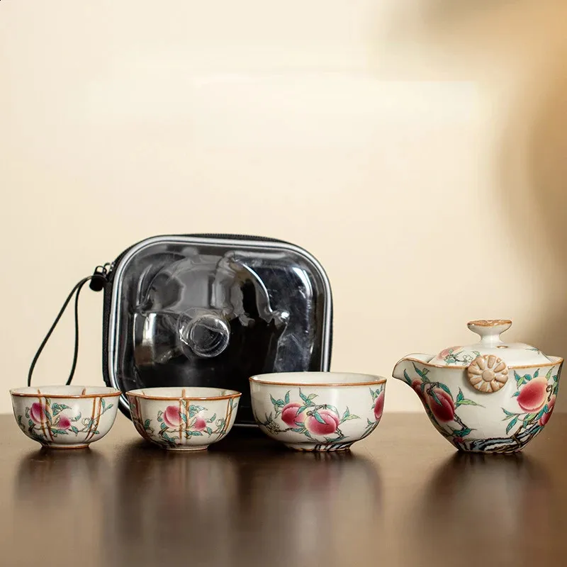 Portable Ceramic Tea Set: Expresso Cup, Teapot & 3 Cups with Bag ...