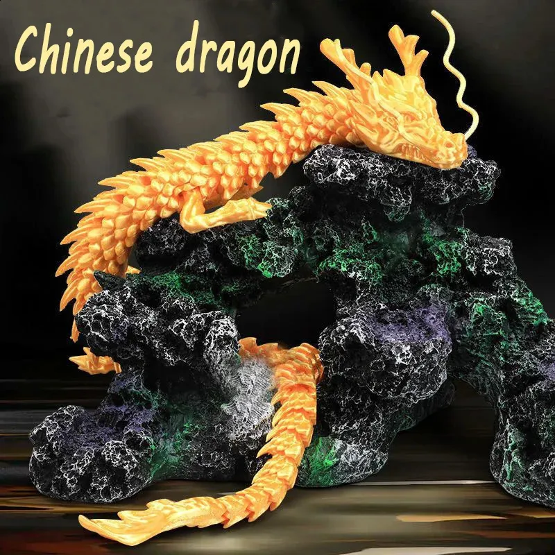 Aquarium Scenery Decoration 3D Printed Jointed Chinese Dragon Figurine ...