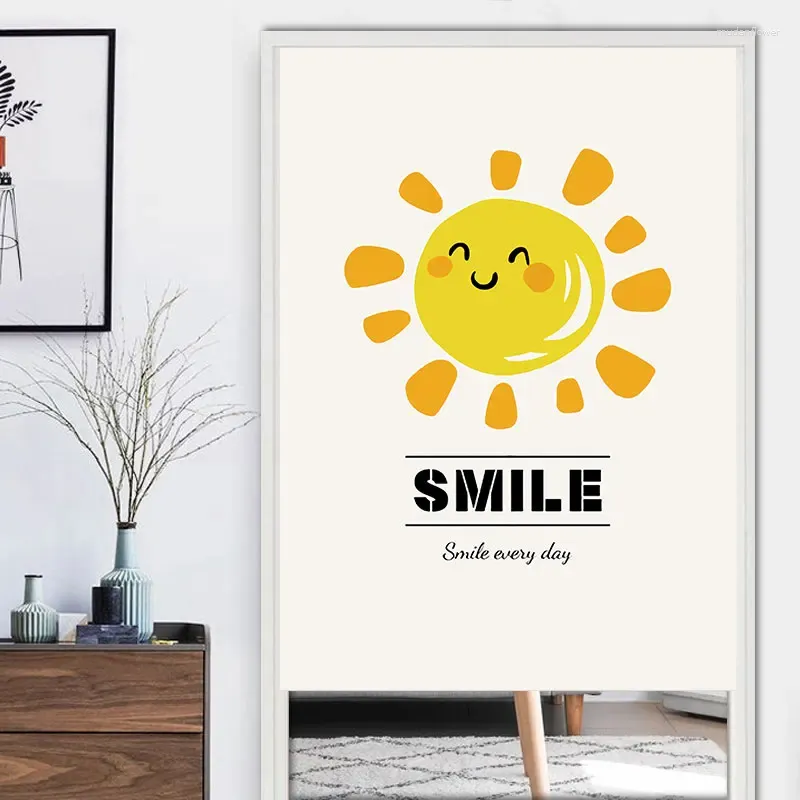 Cartoon Smile Door Partition Sunflower Kitchen Curtains For Half ...