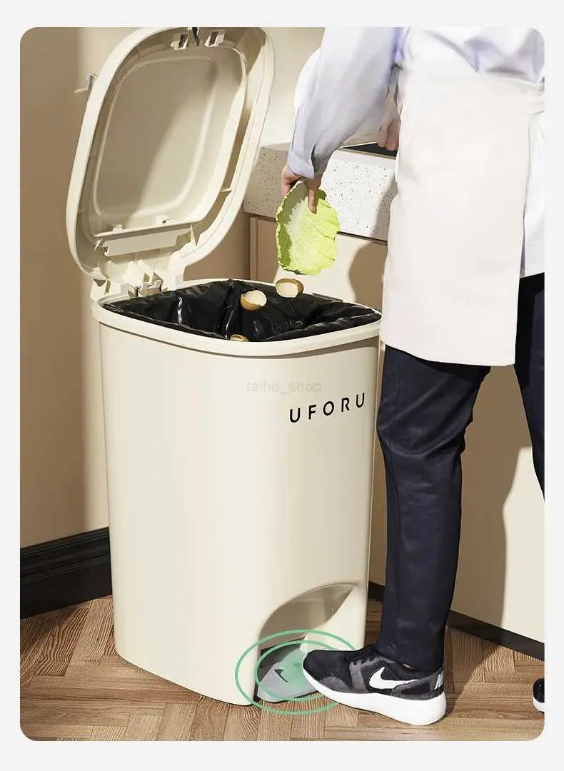 Luxury Large-Capacity Hands-Free Foot-Operated Trash Can with Lid for ...