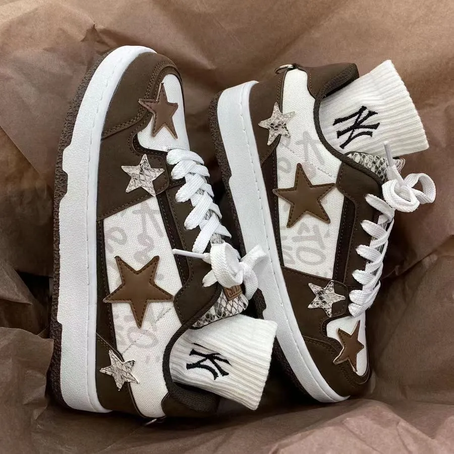 Black & White Pentagram Retro Sneakers - Unisex Casual Board Shoes from ...