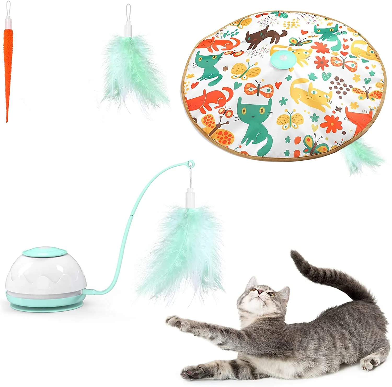 Interactive Cat Toys: 2-in-1 Adjustable Ambush Feather Kitten Teaser ...