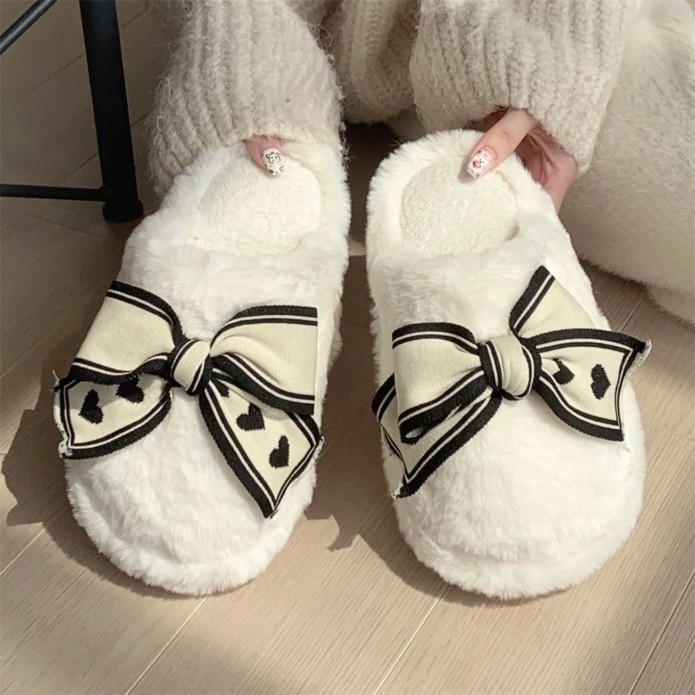 Cozy Comfort: Plush Bow Cotton Slippers for Women - Warm Winter Home ...