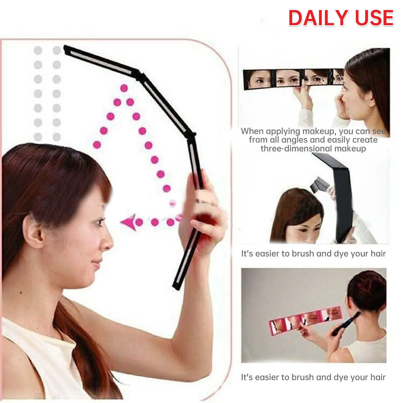 4 Way Mirror: 360° Rotating Handheld & Desktop Makeup Mirror, Foldable ...