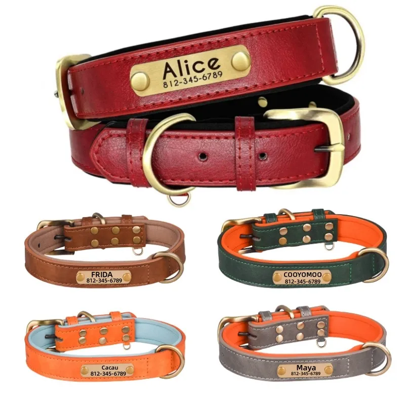 Name On Dog Collar Personalized Leather Dog Collars, Soft Padded ID ...