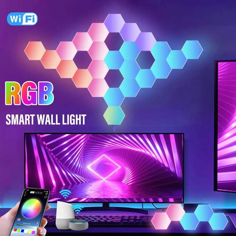 Hexagonal Symphony: Smart RGB Wall Lamp with Music Sync, App Control ...