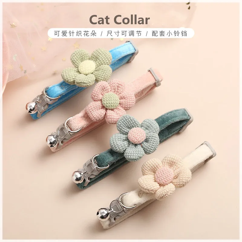 2024Adjustable Cat Collar with Cute Flower Bell, Soft Polyester ...