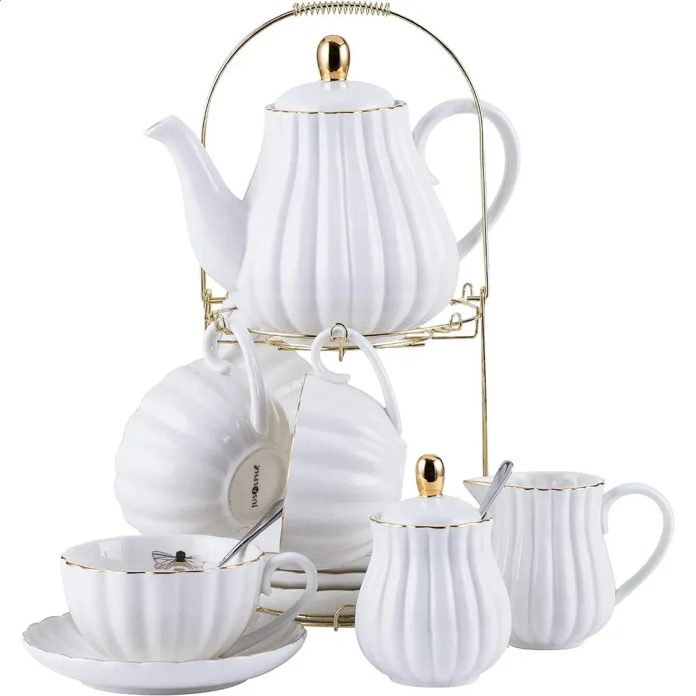 17-Piece tea ware set: Porcelain Tea Set with 8 OZ White Coffee Cup ...