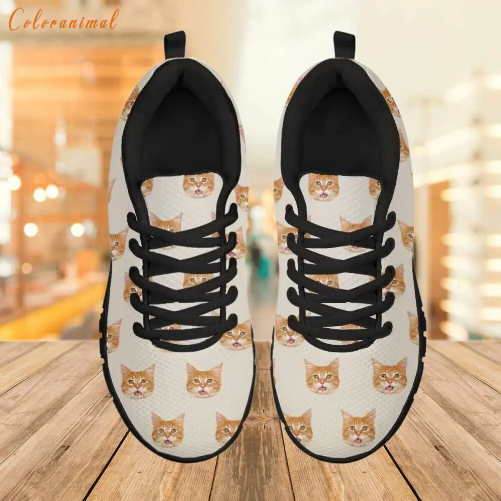 Breathable 3D Orange Cat Print Custom Running Shoes For Women And Men ...
