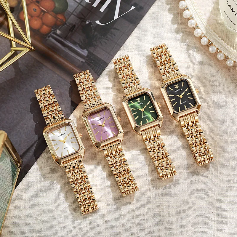 Gold Stile Inoxid De Acero Cuadrado Informal Retro Business Quartz Para ...