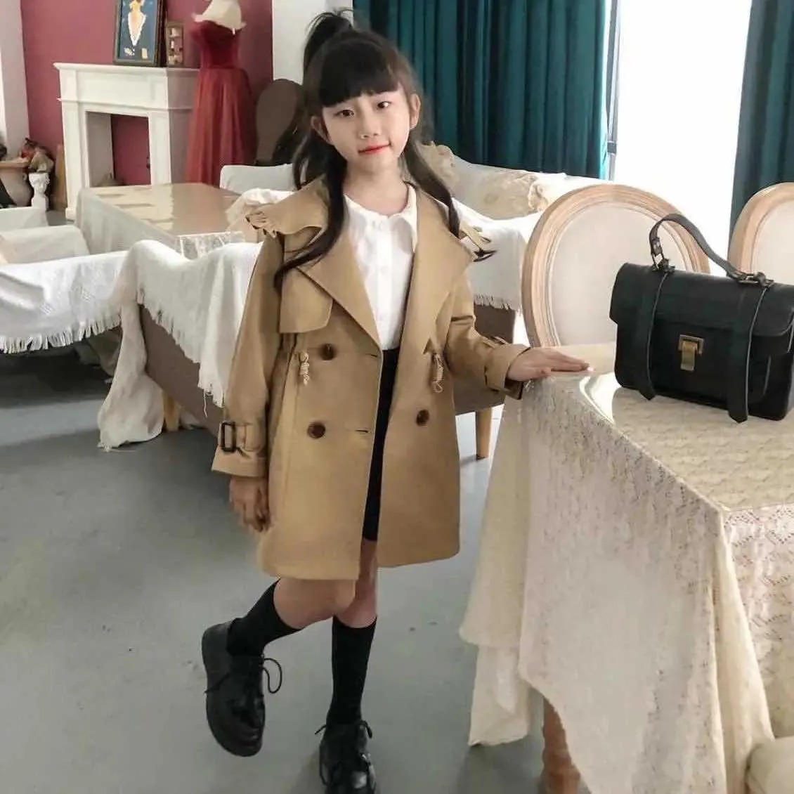 Girls' Fashion Trench Coat: Autumn Windbreaker, Long Sleeve Kids ...