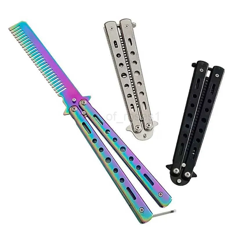 Balisong Comb Stainless Steel Foldable Practice Comb Hair Cutting Comb ...