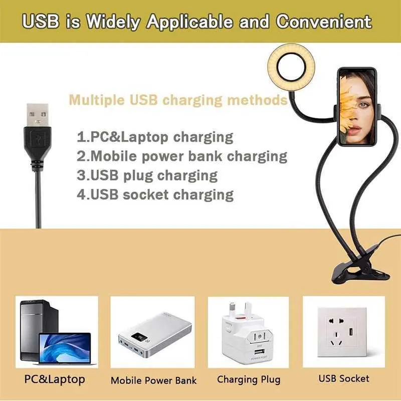 Flexible Desk Phone Holder With LED Ring Light Adjustable Monopod Mount ...