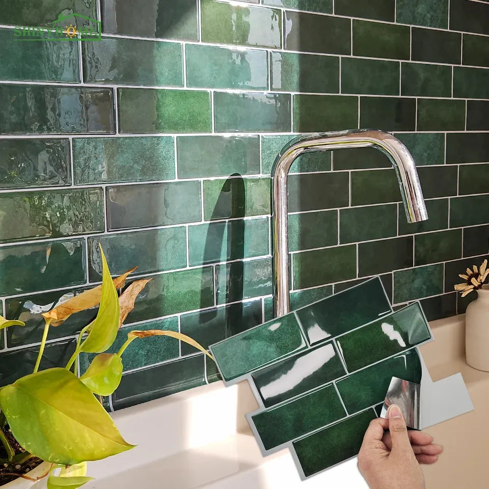 10 Green Brick Pattern Self Adhesive Mirror Tile Stickers Waterproof Heat Resistant Peel And Stick Panels For Living Room K240727 From Homehaven 31.95 DHgate.Com