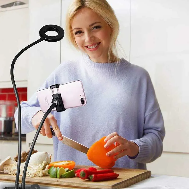 Flexible Desk Phone Holder With LED Ring Light Adjustable Monopod Mount ...