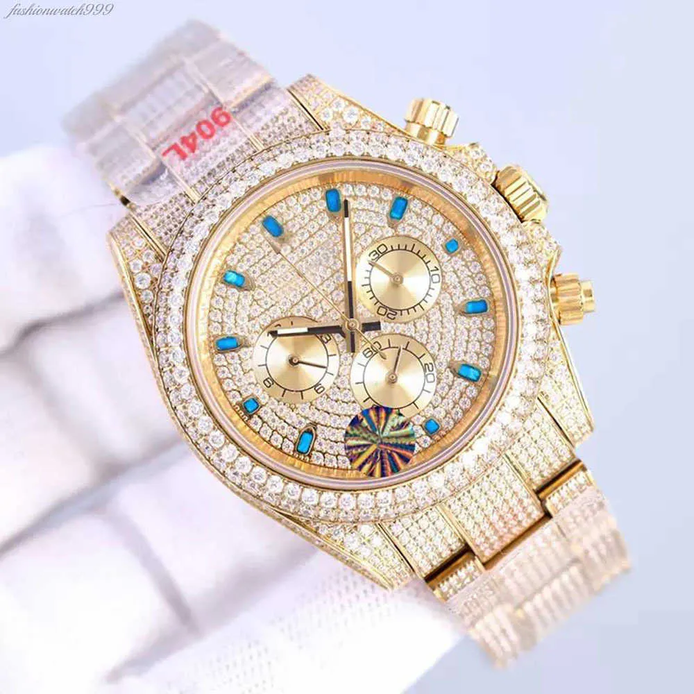 Full Diamond Watch Mens 40mm Automatic Mechanical Sapphire Waterproof ...
