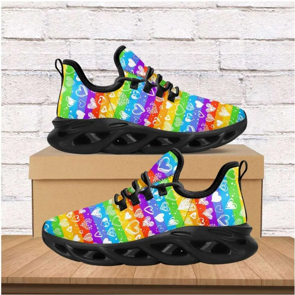 Pride LGBT Rainbow Sketch Print Platform Sneakers Breathable Lace Up ...