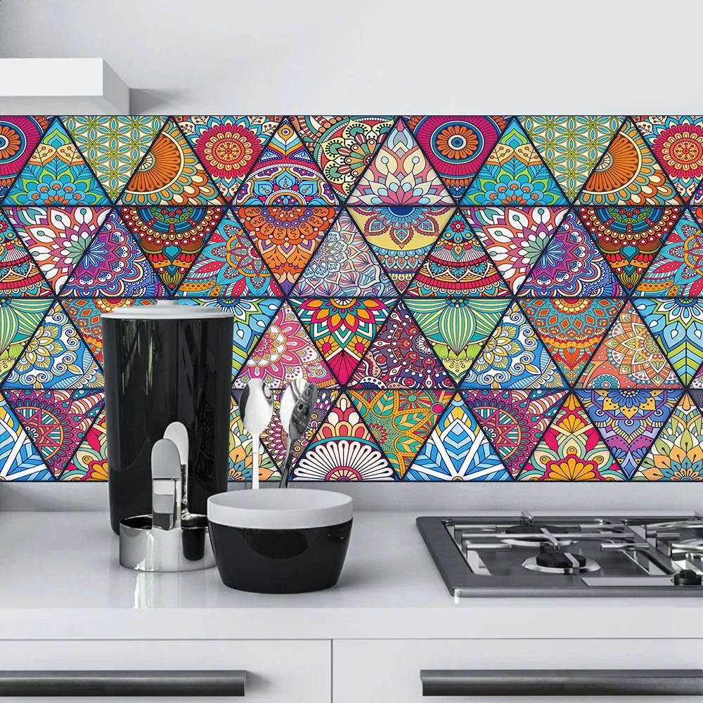 3D Colorful Triangle Wall Tile Stickers, Waterproof PVC Peel and Stick ...