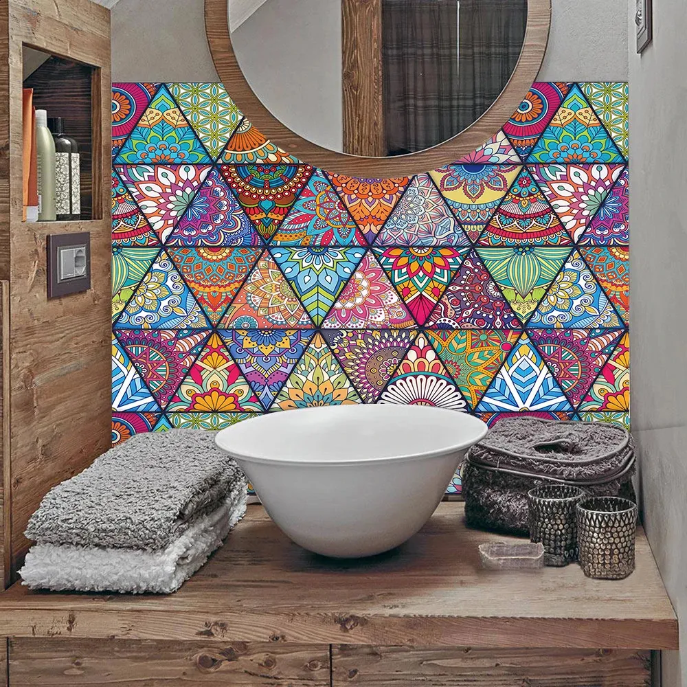 3D Colorful Triangle Wall Tile Stickers, Waterproof PVC Peel and Stick ...