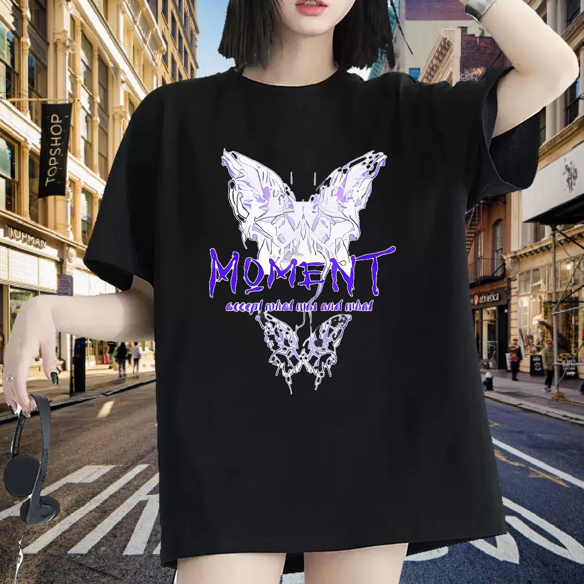 Butterfly Skull Print Women's Casual Daily Wear 100% Cotton T-Shirt ...