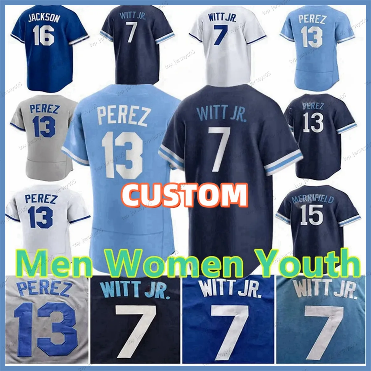 Custom Powder Blue Baseball Uniforms Featuring Bobby Witt Jr., Salvador ...