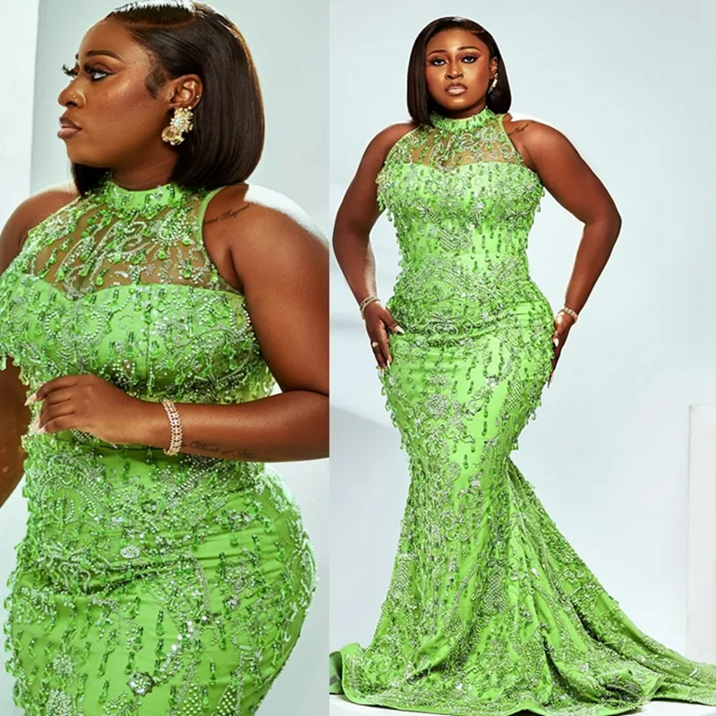 Mint Mermaid Green Sparkly Prom Dress For Plus Size Women Elegant ...