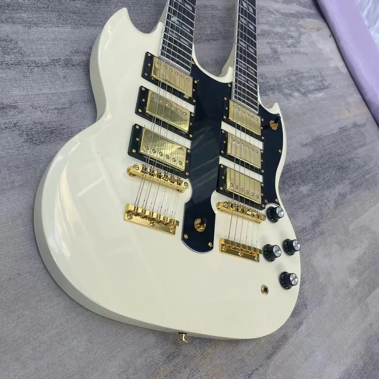 Double Sided Custom Electric Guitars With Milky Yellow Body 12 Strings ...