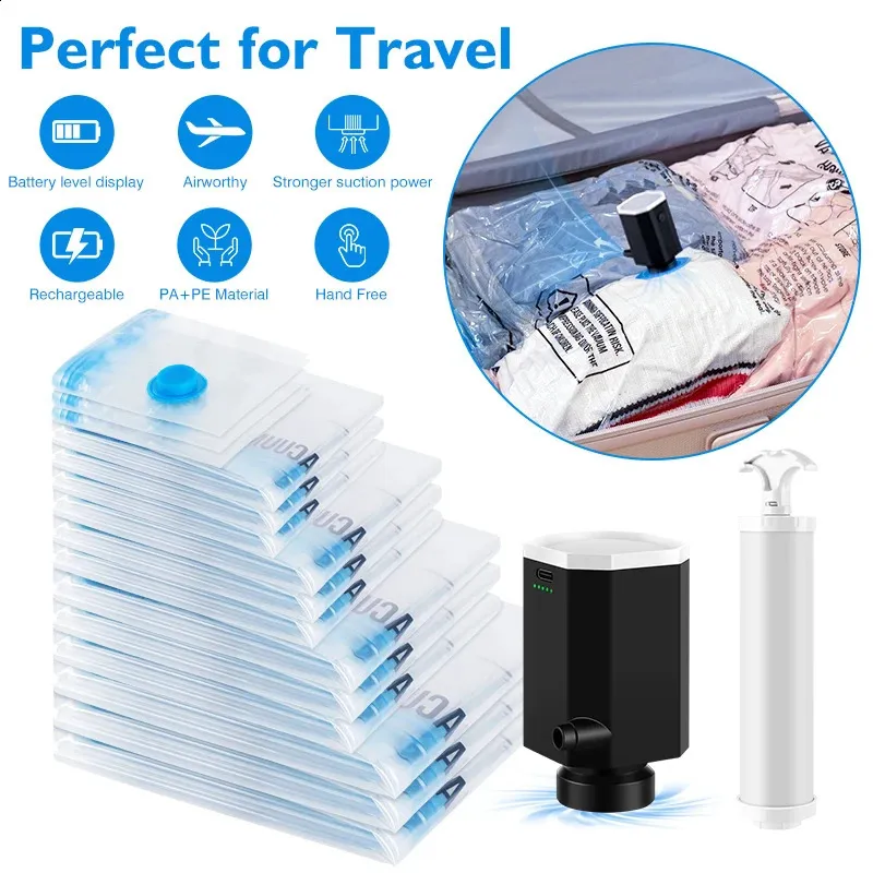 Clothing vacuum storage bags with cordless electric pump for ...