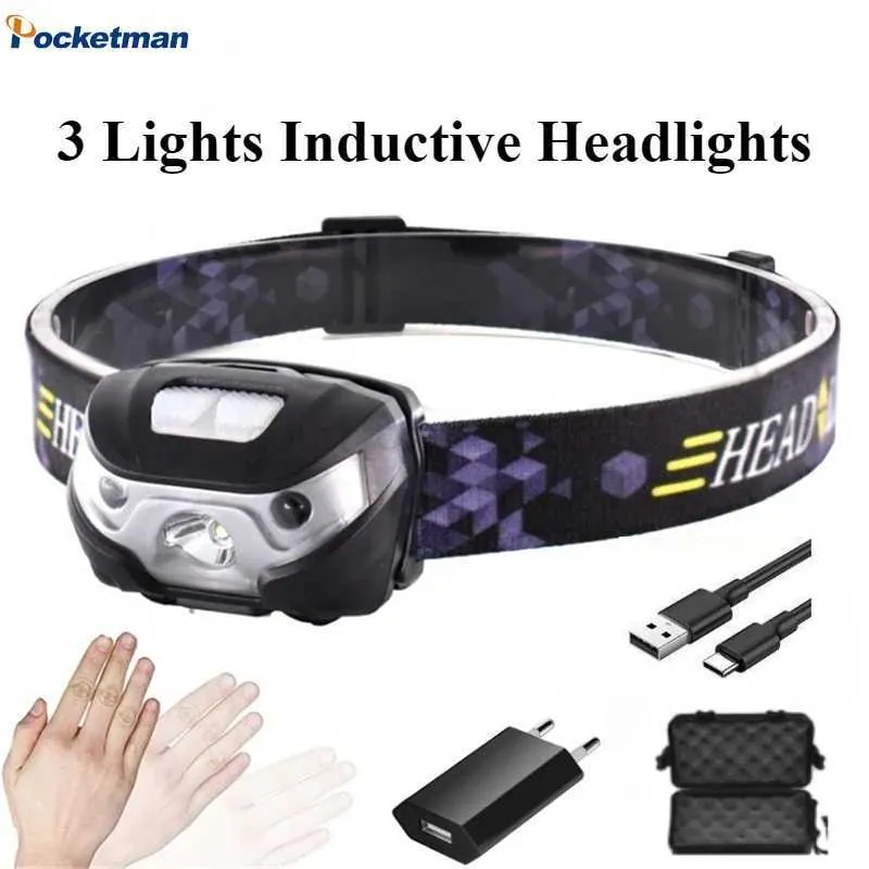 Mini LED Rechargeable Headlamp - Motion Sensor Headlight, Waterproof ...