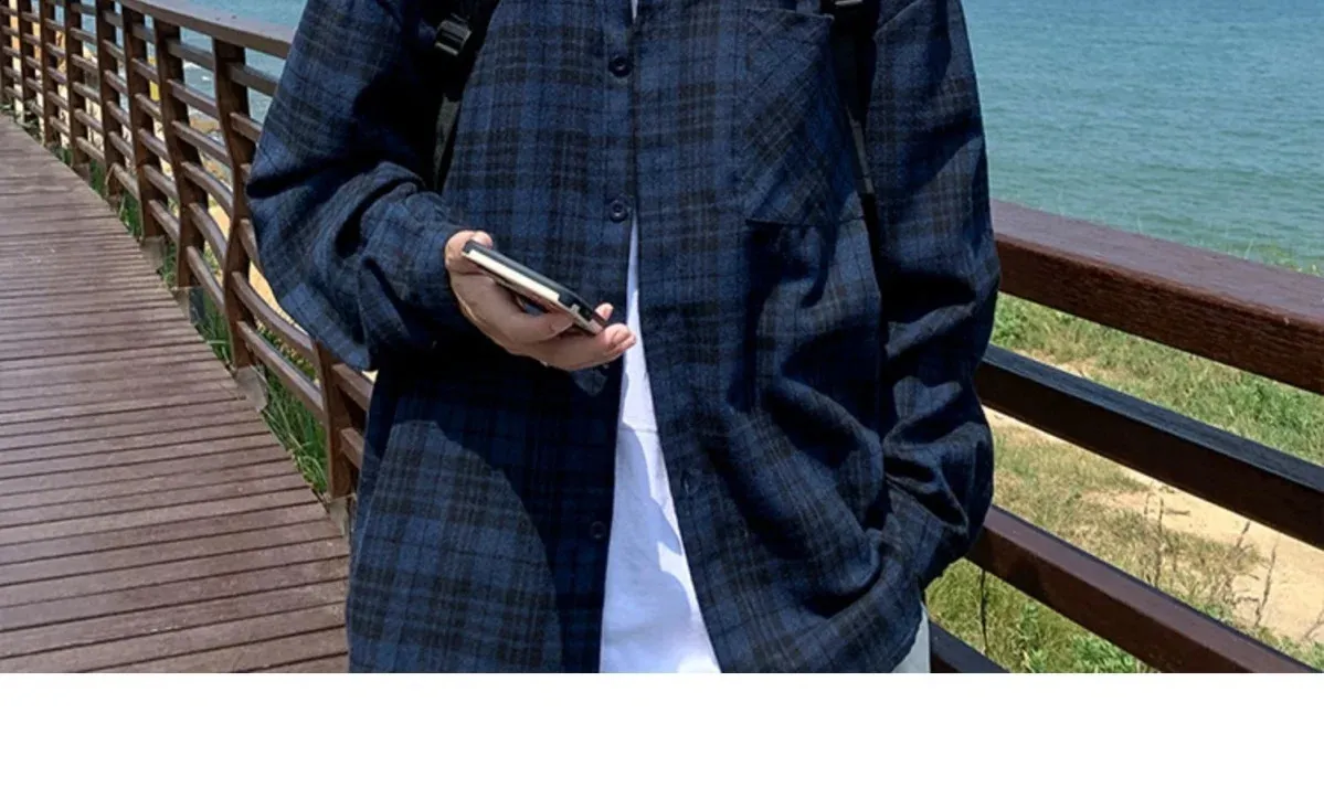Plaid Long Sleeve Loose Shirt: Korean Style Men's Casual Wear from ...
