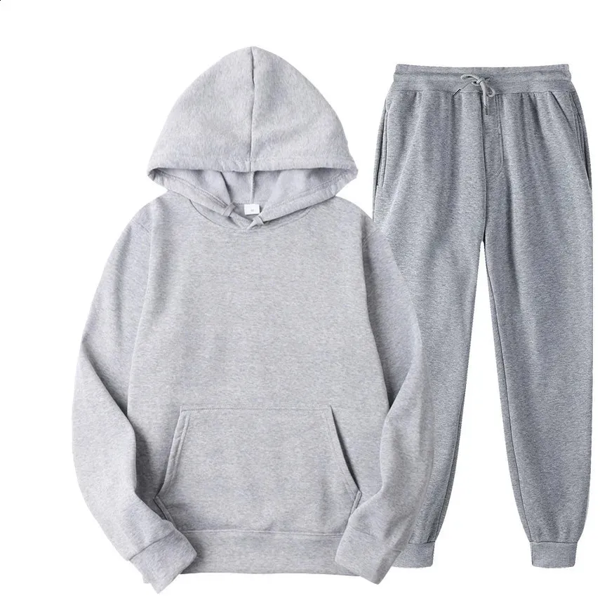 Men's Fleece Tracksuit Set: Spring/Autumn Hoodie & Sweatpants - Solid ...