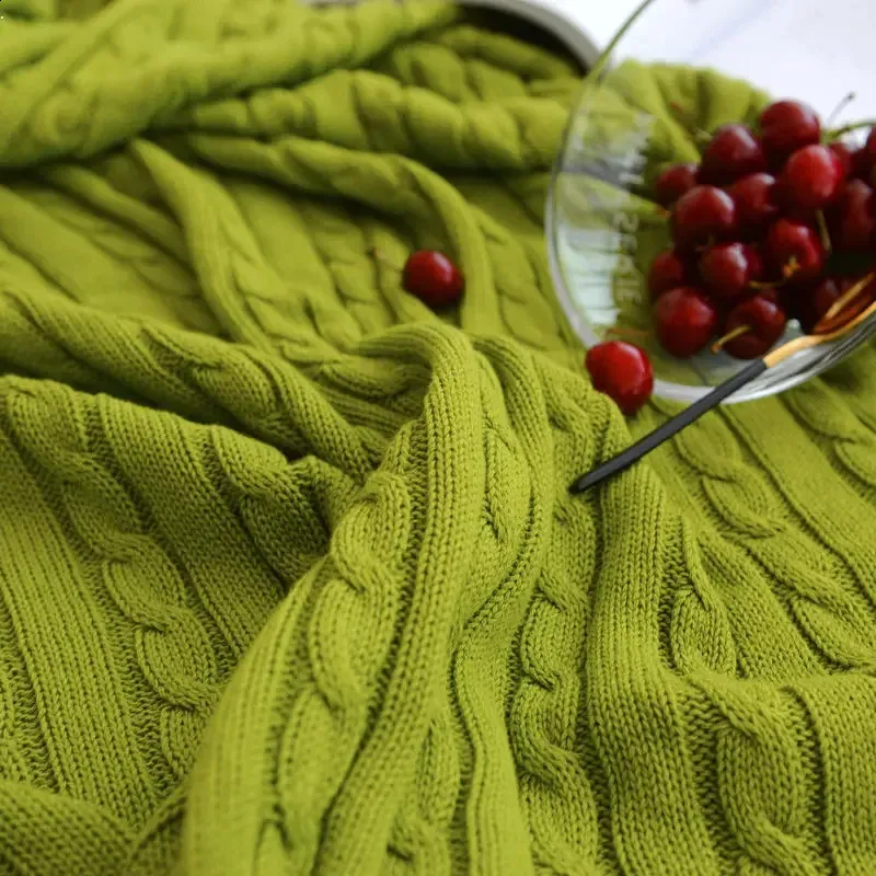 Sofa Blanket Cover Knitted Cotton Throw: Solid Color Couch Blanket ...