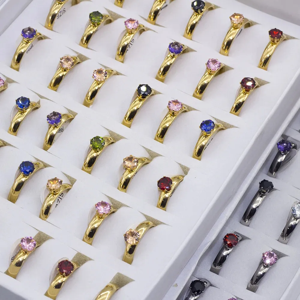 Exquisite Stainless Steel Crystal Rings Set: Colorful Wedding Jewelry ...