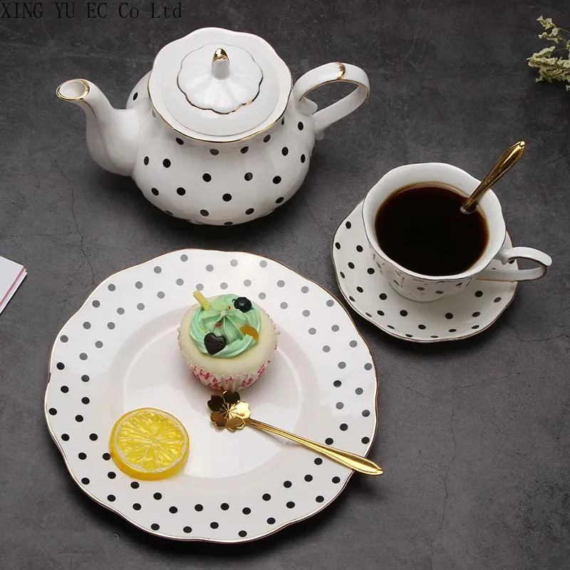 Black And White Polka Dot Retro Bone China Phnom Penh European Coffee ...