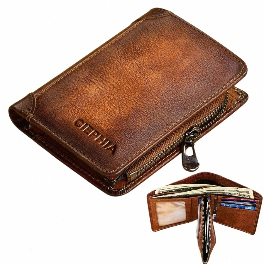 Genuine Leather Wallet for Men - Vintage RFID Blocking Bifold, Multi ...