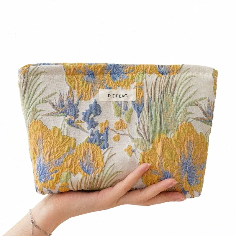 Large Capacity Cosmetic Bag for Women - Yellow Seaweed Canvas Travel ...