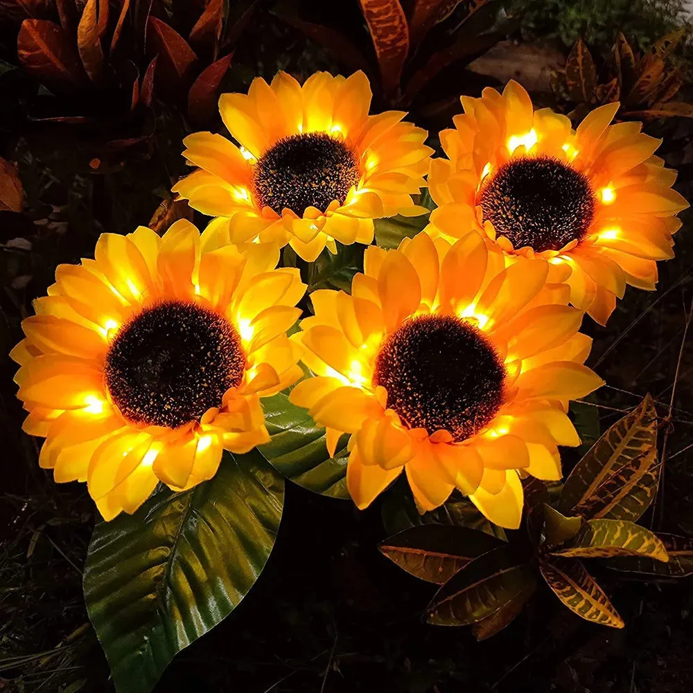 240729 LED Solar Sunflower And Rose Garden Lights Waterproof Outdoor ...