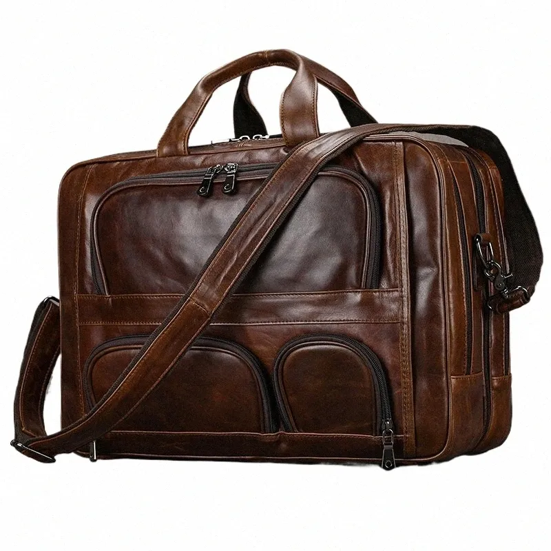 Genuine Leather Briefcase for Men - 17 Inch Laptop Bag, Business Travel ...
